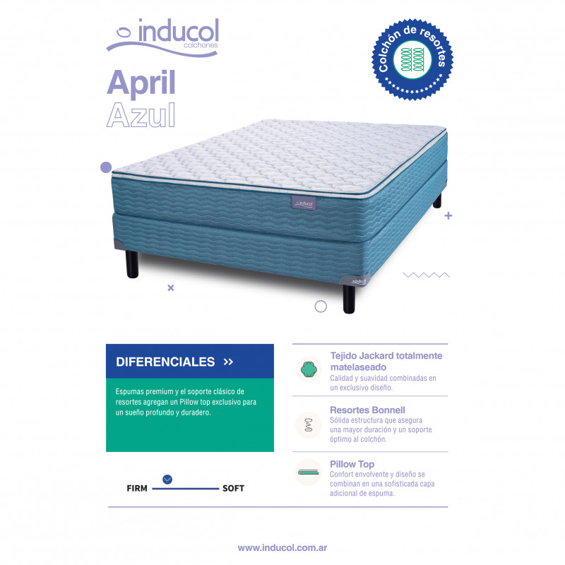Colchón y Sommier Inducol April Azul 130 x 190 Colchón y Sommier Inducol April Azul 130 x 190